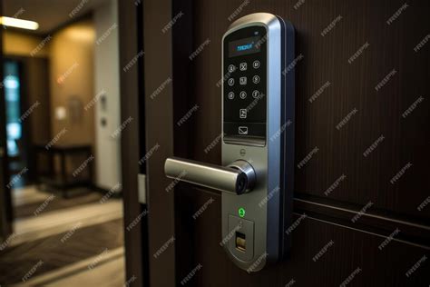 Premium Ai Image An Image Of An Electronic Door Lock Installed On A Hotel Room Door To Provide