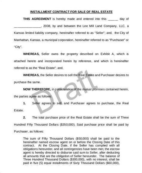 Real Estate Installment Sales Contract Template