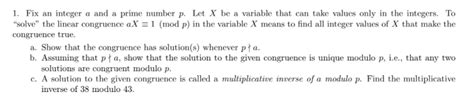 Solved 1 Fix An Integer A And A Prime Number P Let X Be A