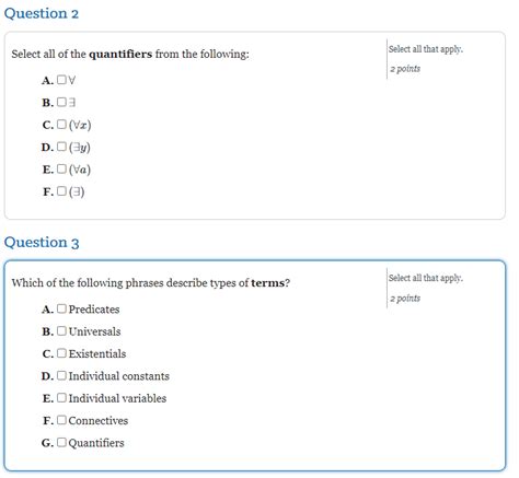 Solved Select All Of The Quantifiers From The Following Chegg