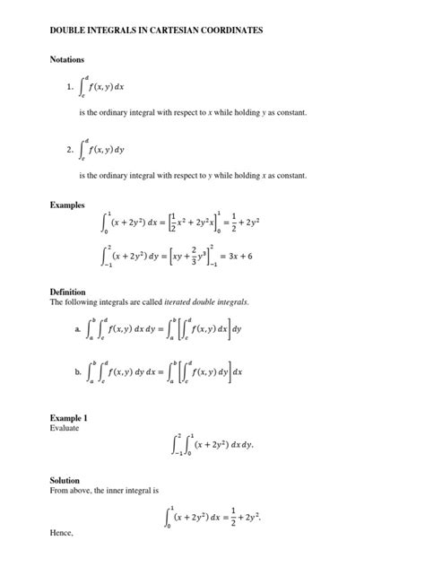 21 Double Integrals Summary Pdf