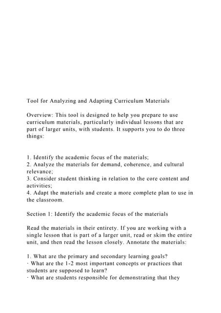 Tool For Analyzing And Adapting Curriculum Materiadocx Educational