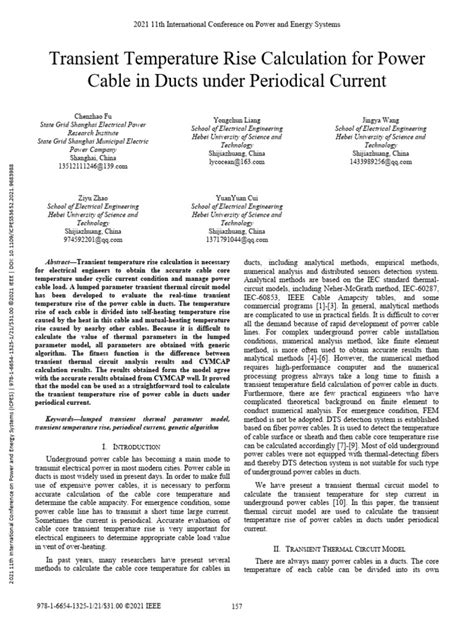 Transient Temperature Rise Calculation For Power Cable In Ducts Under