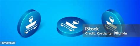 아이소메트릭 스케일 아이콘은 파란색 배경에 분리되어 있습니다 체중 측정 장비 파란색 원 버튼입니다 벡터 3차원 형태에 대한 스톡 벡터 아트 및 기타 이미지 Istock