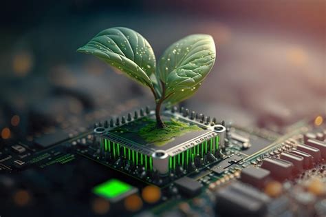 Premium Photo Tree Sapling That Broke Out From Computer Chip Green
