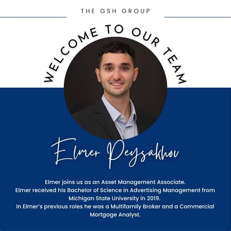 The Gsh Group On Linkedin Please Join Us In Welcoming Our Newest Team Member Elmer Peysakhov To…