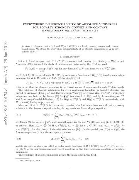 Pdf Everywhere Differentiability Of Absolute Minimizers For Locally Strongly Convex And