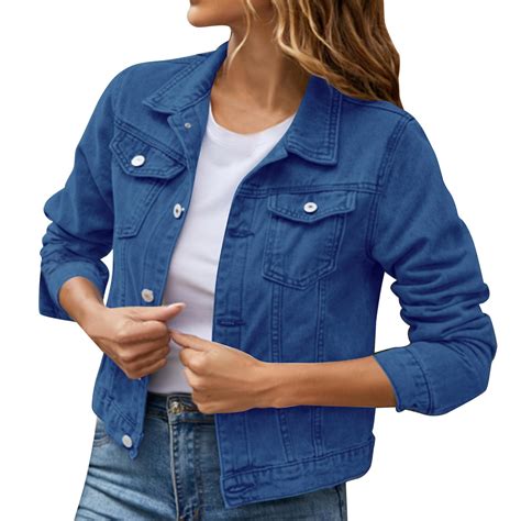 2025 Womens Denim Jacketswomens Basic Solid Color Button Down Denim