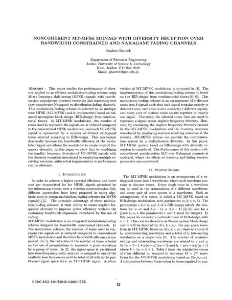 Pdf Noncoherent Mt Mfsk Signals With Diversity Reception Over Bandwidth Constrained And