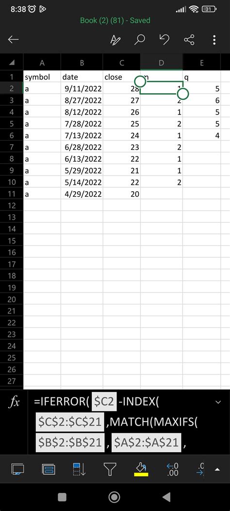 excel formula calculate monthly and quarterly returns for different