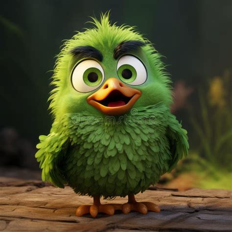 Quirky Green Duck With Playful Eyes And Fuzzy Texture Stock