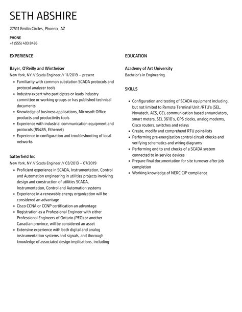 Scada Engineer Resume Samples Velvet Jobs