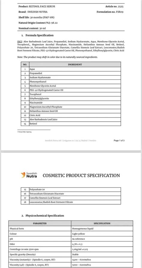 Серум с ретинол хиалуронова киселина витамин С и Е алое вера и зелен чай 30 мл Swedish