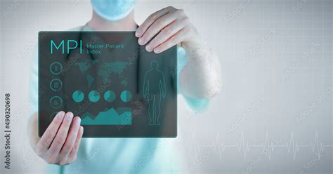 Mpi Master Patient Index Doctor Holding Virtual Letter With Text And