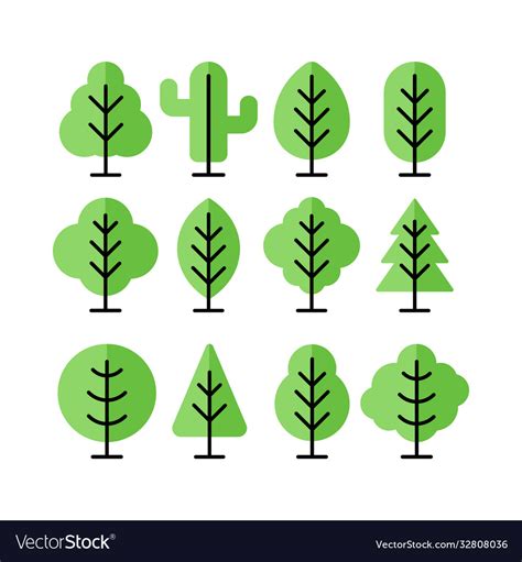 Set Tree Design Nature Tree In Flat Design Vector Image