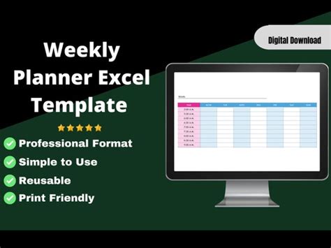 Weekly Planner Excel Template Etsy