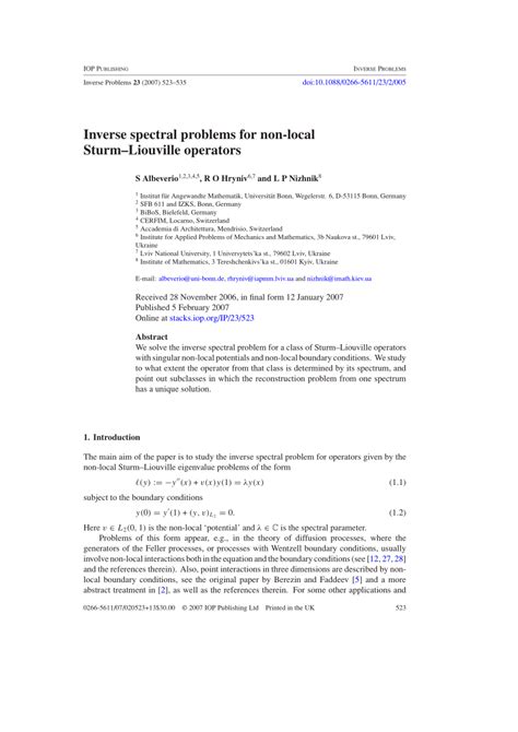 Pdf Inverse Spectral Problems For Non Local Sturmliouville Operators