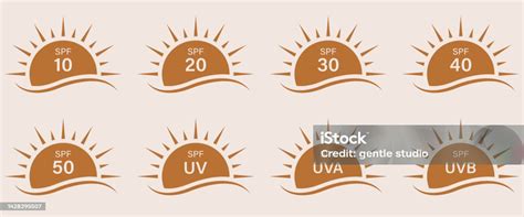 태양 Uv 광선 Spf 50 40 30 20 10 방사선 실루엣 아이콘 세트를 보호합니다 여름 자외선 차단 보호 자외선 Uva Uvb 방어 피부 글리프 픽토그램 아이콘