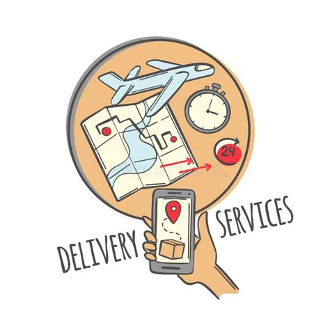 Avia Delivery Smartphone Hand Drawn Vector Illustration Set Stock