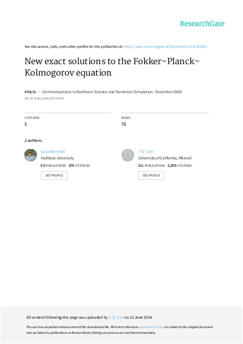 Pdf New Exact Solutions To The Fokker Planck Kolmogorov Equation