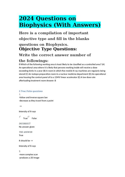 2024 questions on biophysics with answers exams biophysics docsity