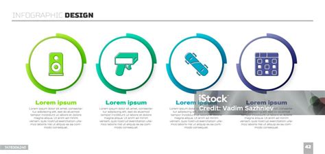 스테레오 스피커 머니 건 스케이트 보드 및 드럼 머신 음악을 설정합니다 비즈니스 인포그래픽 템플릿입니다 벡터 0명에 대한 스톡 벡터 아트 및 기타 이미지 Istock