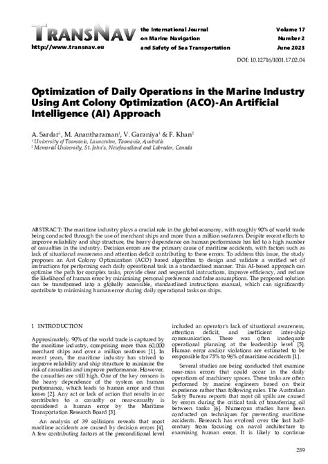 Pdf Optimization Of Daily Operations In The Marine Industry Using Ant Colony Optimization Aco