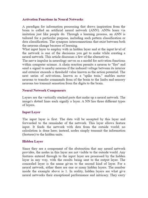 4 Activation Functions In Neural Networks Pdf Artificial Neural Network Nervous System