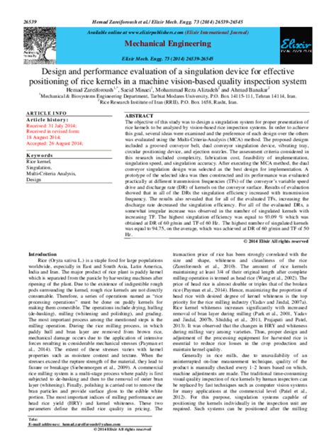 Pdf Design And Performance Evaluation Of A Singulation Device For Effective Positioning Of