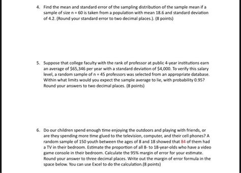 Solved 4 Find The Mean And Standard Error Of The Sampling