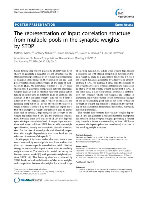 Pdf The Representation Of Input Correlation Structure From Multiple Pools In The Synaptic