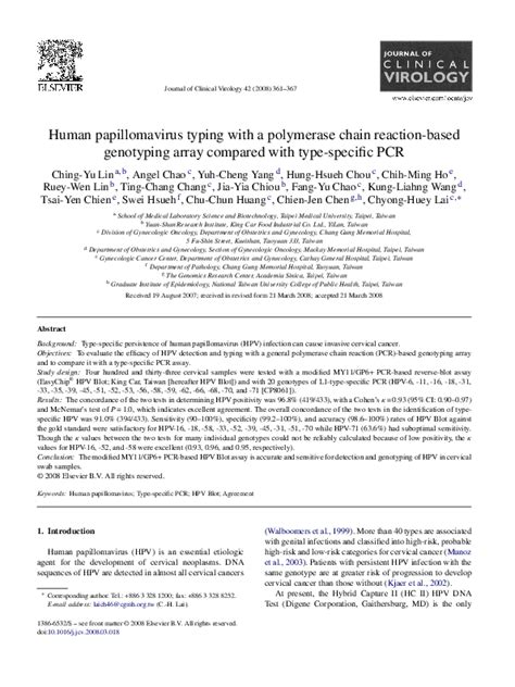 Pdf Human Papillomavirus Typing With A Polymerase Chain Reaction Based Genotyping Array