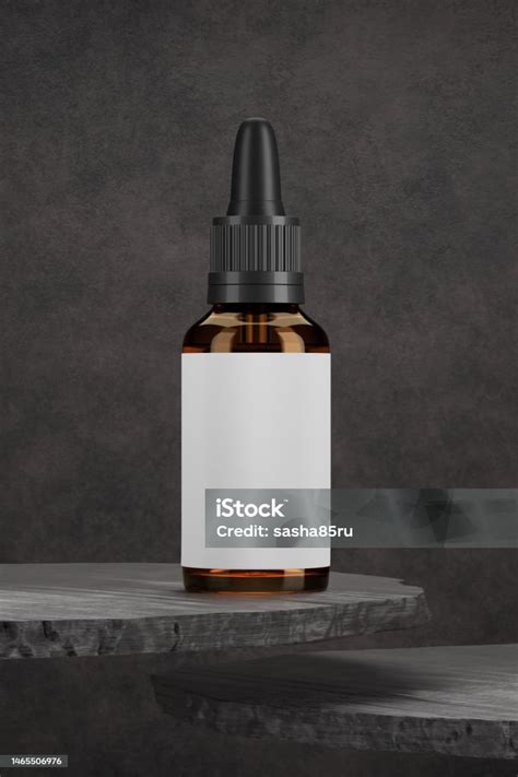 보라색 배경의 돌 테이블에 호박색 화장품 병 빈 라벨 제품 모형 펩타이드 노화 방지 혈청 화장품 모형 친환경적 개념 전면 보기 수직 3d 렌더링 스포이드에 대한 스톡 사진