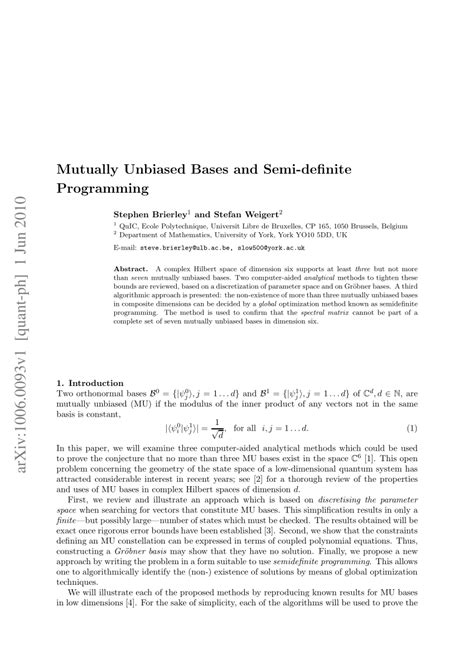 Pdf Mutually Unbiased Bases And Semi Definite Programming