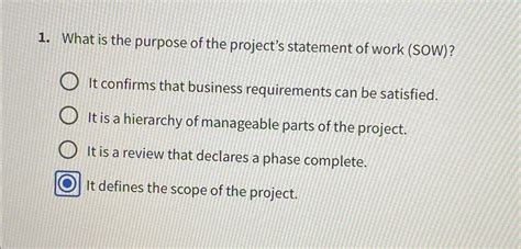 Solved What Is The Purpose Of The Project S Statement Of Chegg Com