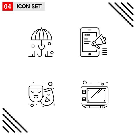 Pixle Perfect Set Of 4 Line Icons Outline Icon Set For Webite Designing And Mobile Applications