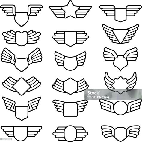 날개 방패 항공 군대 엠블럼 또는 배지 비행 기업 휘장 벡터 템플릿 컬렉션 계급에 대한 스톡 벡터 아트 및 기타 이미지 계급 군사 날기 Istock