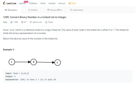Leetcode Convert Binary Number In A Linked List To Integer Javascript