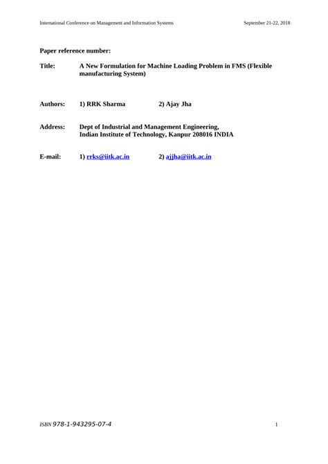 Pdf International Conference On Management And Information Systems Title A New Formulation