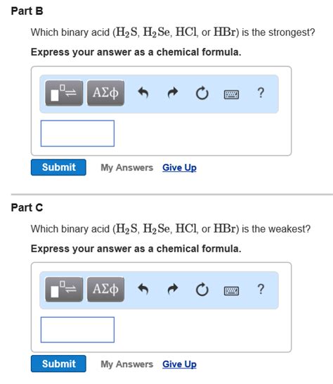 solved part b which binary acid h2s h2se hci or hbr is
