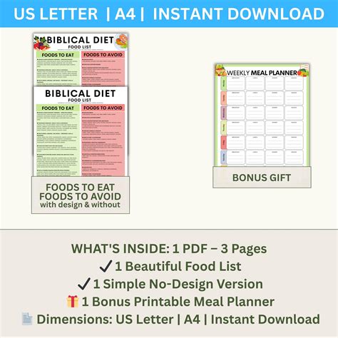 Biblical Food List Printable Christian Clean Eating Guide Pdf