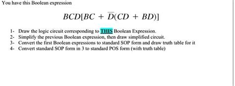 solved you have this boolean expression bcd[bc dcd bd] 1 draw the