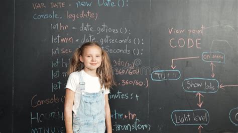Caucasian Smart Girl Looking At Camera While Standing At Blackboard Erudition Stock Image