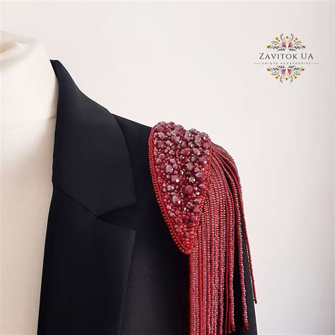 Luxury Beaded Epaulettes With Fringe Red Crystal Shoulder Pads
