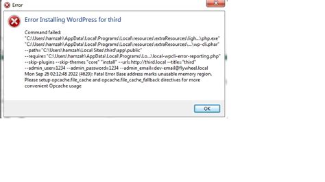 Error Installing Wordpress On Localwp Wordpress Questions Local Community