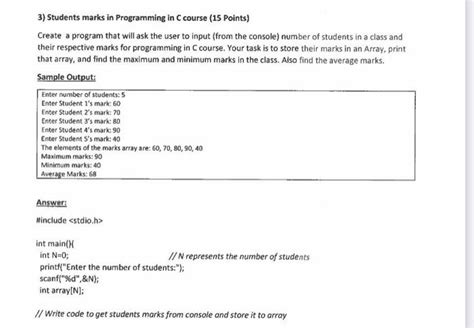 Solved Students Marks In Programming In C Course Chegg