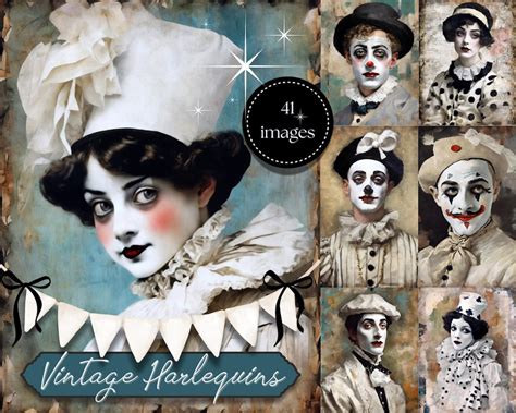 Vintage Harlequin Images Printable Art Junk Journal Digital Download
