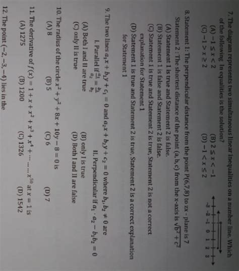 7 The Diagram Represents Two Simultaneous Linear Inequalities On A Numbe