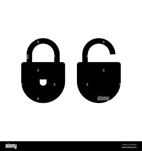 Lock And Unlock Icons Black Silhouettes Simple Security Symbols Vector Illustration Stock