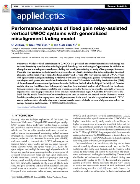 performance analysis of fixed gain relay assisted vertical uwoc systems with generalized